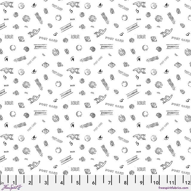 Free Spirit Fabrics Love Letters Cancellation Stamps White PWRH130.WHI ...