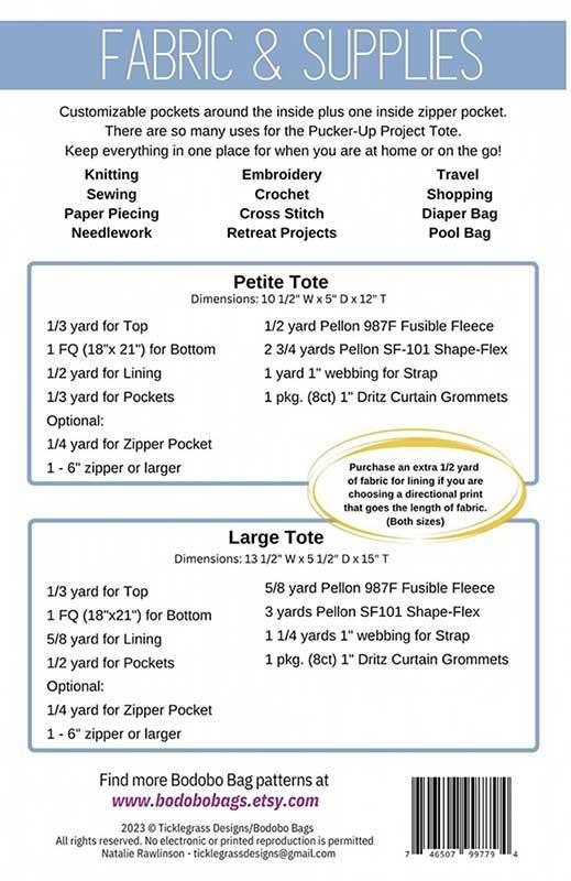 Pucker-Up Project Tote Pattern By Ticklegrass Designs TG 2301 ...