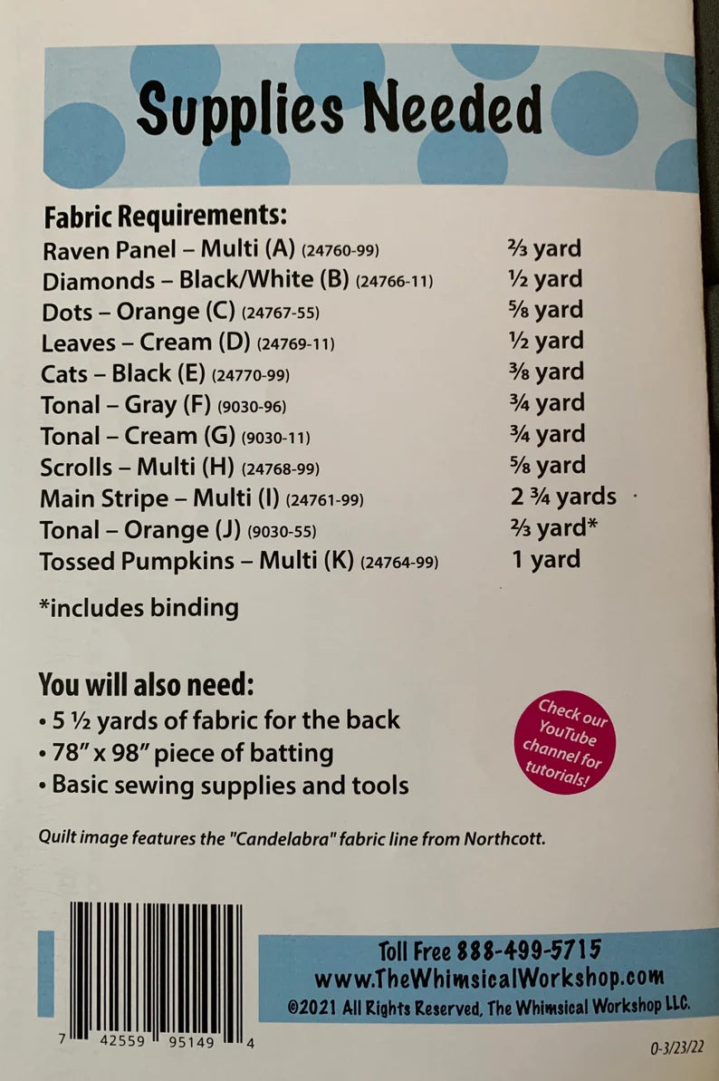 Night Raven Quilt Pattern from Northcott finished size 70" x 90 ...